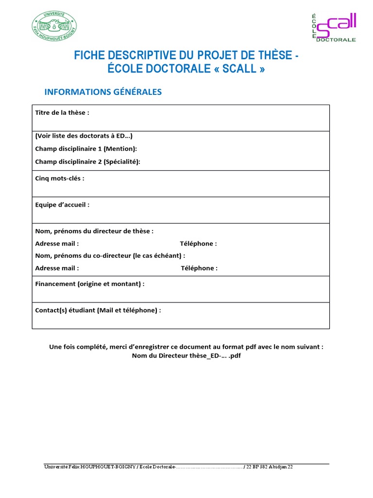 7 Fiche Descriptive Du Projet de These | PDF | Doctorat | Academia