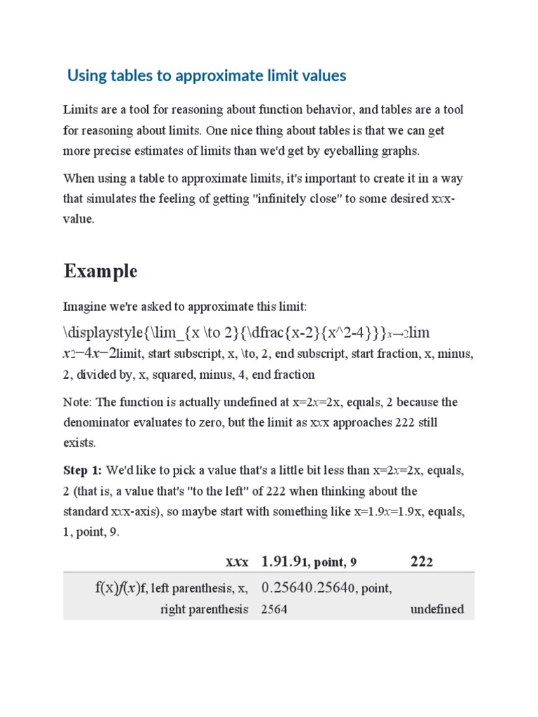 Using Tables To Approximate Limits | PDF | Function (Mathematics ...