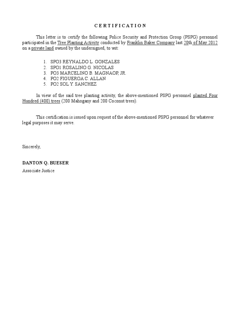 Certification Tree Planting - Kuya Rey | PDF