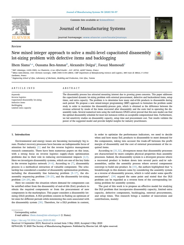 Journal of Manufacturing Systems: Review | PDF | Mathematical ...