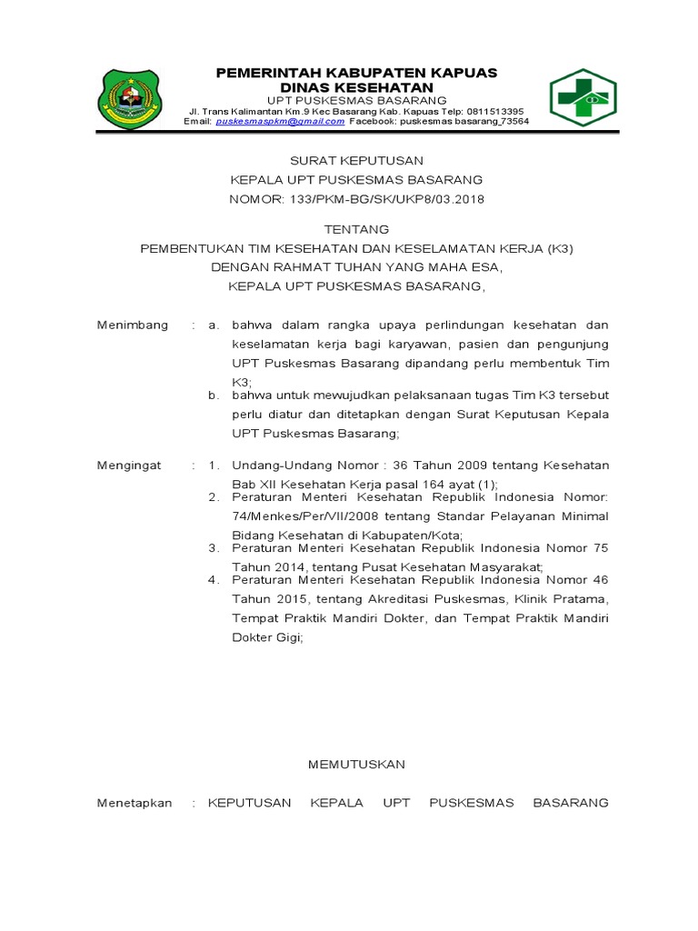 SK Pembentukan Tim k3 | PDF