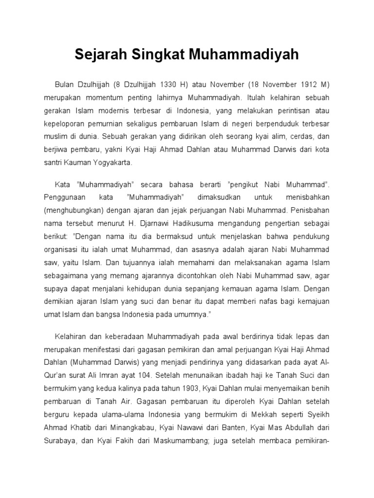 Sejarah Singkat Muhammadiyah | PDF