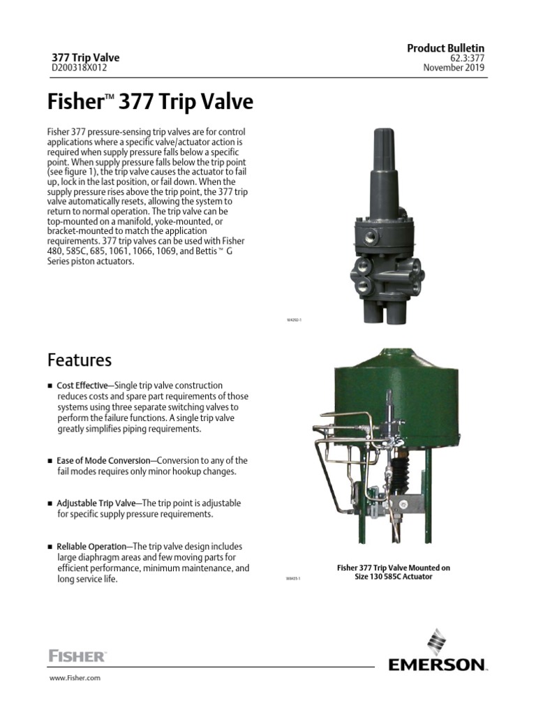 Fisher 377 Trip Valve: Features | PDF | Valve | Actuator