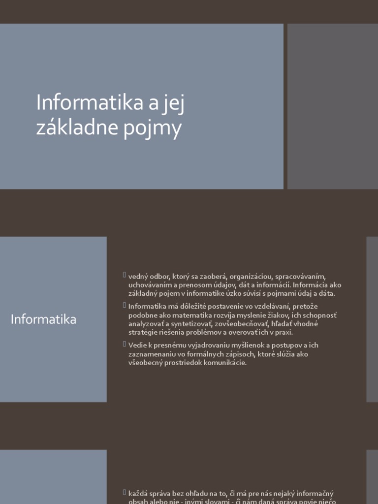 Informatika A Jej Základne Pojmy | PDF