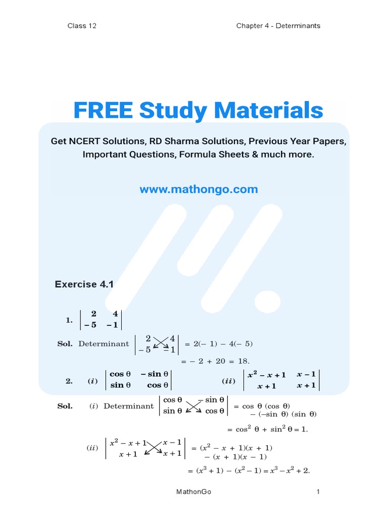NCERT Solutions Class 12 Maths Chapter 4 Determinants | PDF | Determinant | Matrix (Mathematics)