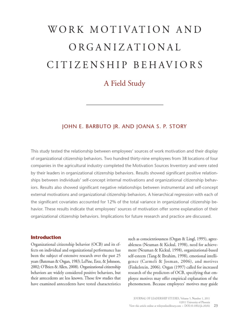 Work Motivation and Organizational Citizenship Behaviors: A Field Study ...