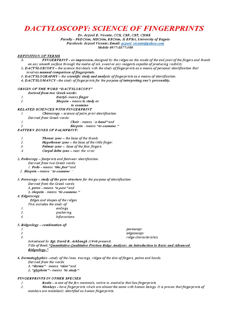 Dactyloscopy: Science of Fingerprints | PDF | Fingerprint | Hand
