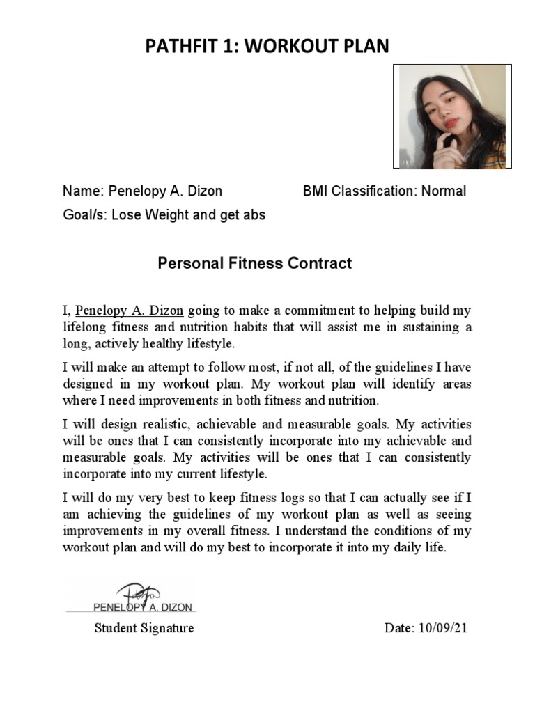 Pathfit 1: Workout Plan: Personal Fitness Contract | PDF | Physical ...