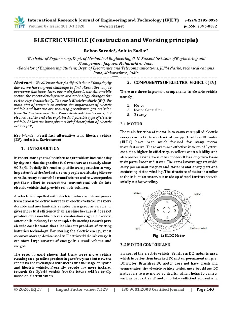 ELECTRIC VEHICLE (Construction and Working Principle) | PDF | Electric ...