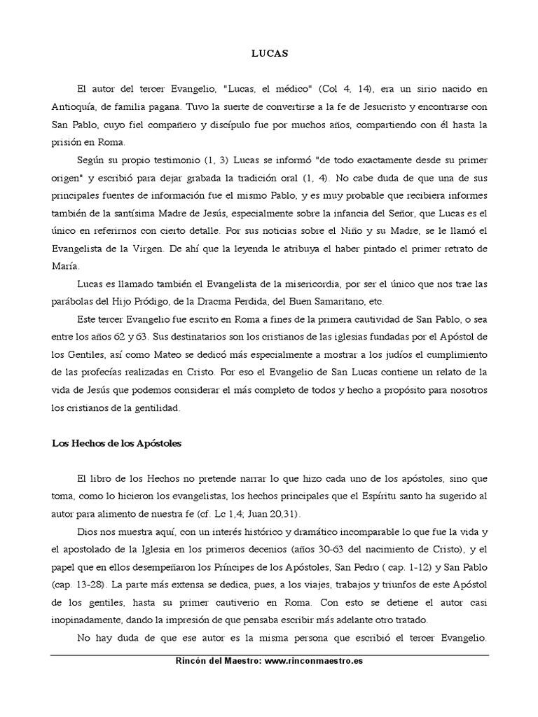 Historia Lucas | PDF | Evangelio De Lucas | Jesús
