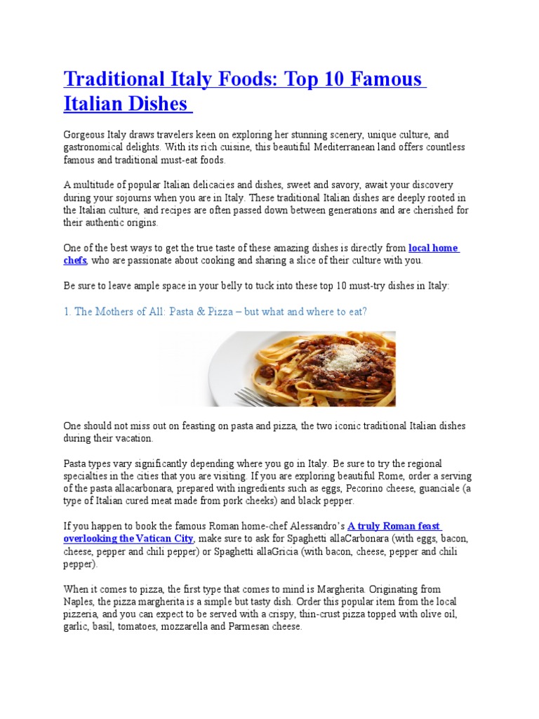 Top 10 Traditional Foods of Italy | PDF | Italian Cuisine | Pizza