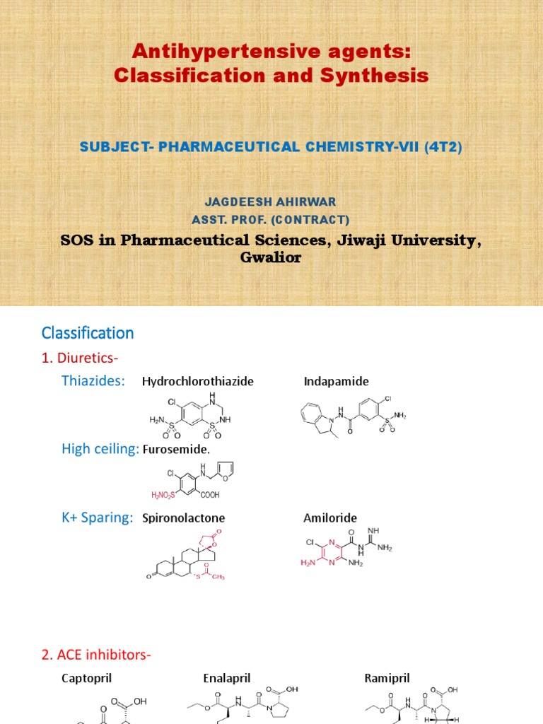 Antihypertensive Drugs - Classification and Synthesis | PDF | Drugs ...