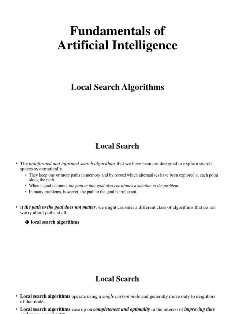 Fundamentals of Artificial Intelligence: Local Search Algorithms | PDF | Genetic Algorithm ...