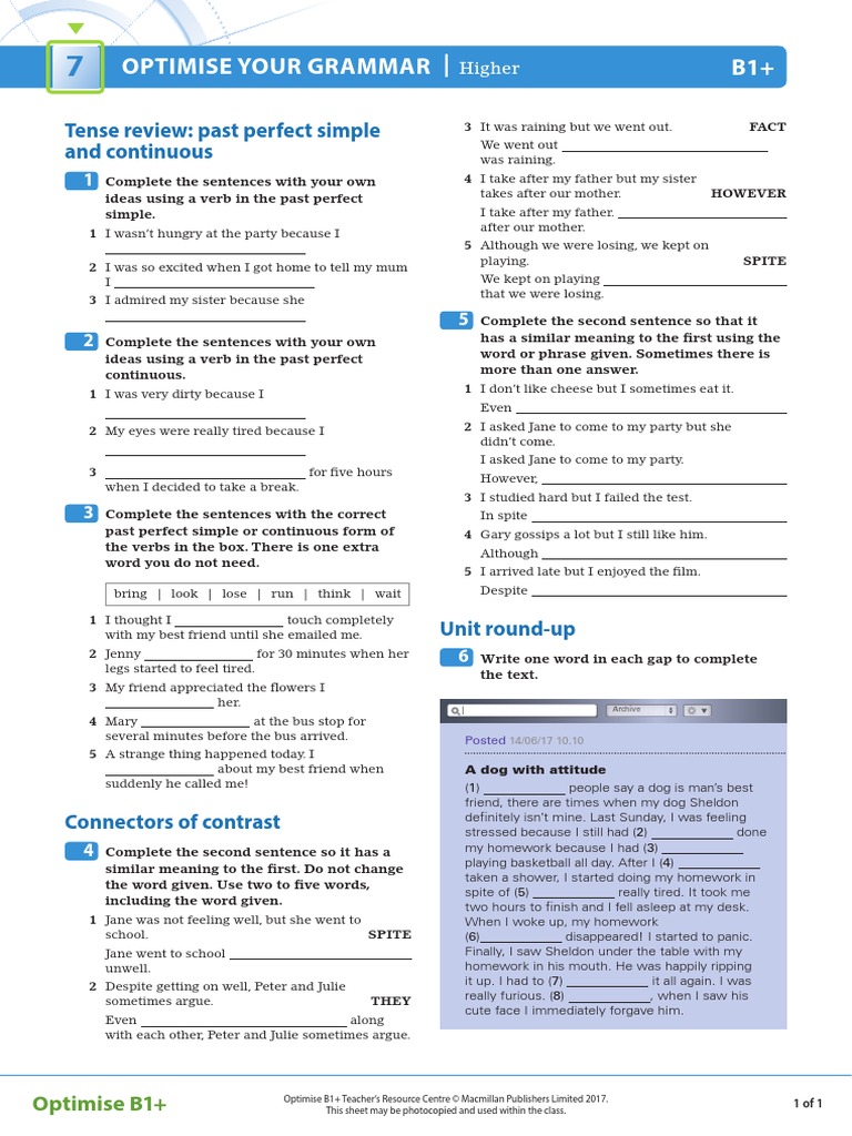 OPT B1plus U07 Grammar Higher | PDF | Verb | Language Mechanics