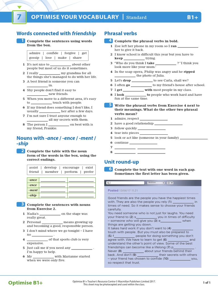 OPT B1plus U07 Vocab Standard | PDF | Grammar | Syntax