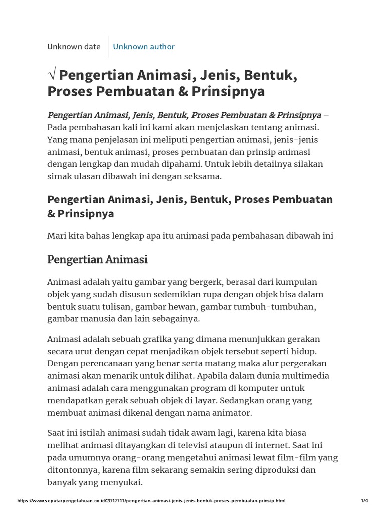Pengertian Animasi, Jenis, Bentuk, Proses Pembuatan & Prinsipnya | PDF