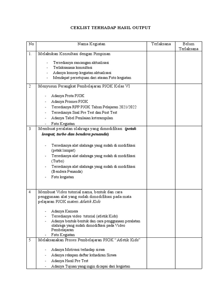 Ceklist Terhadap Hasil Output | PDF Ceklist Terhadap Hasil Output | PDF