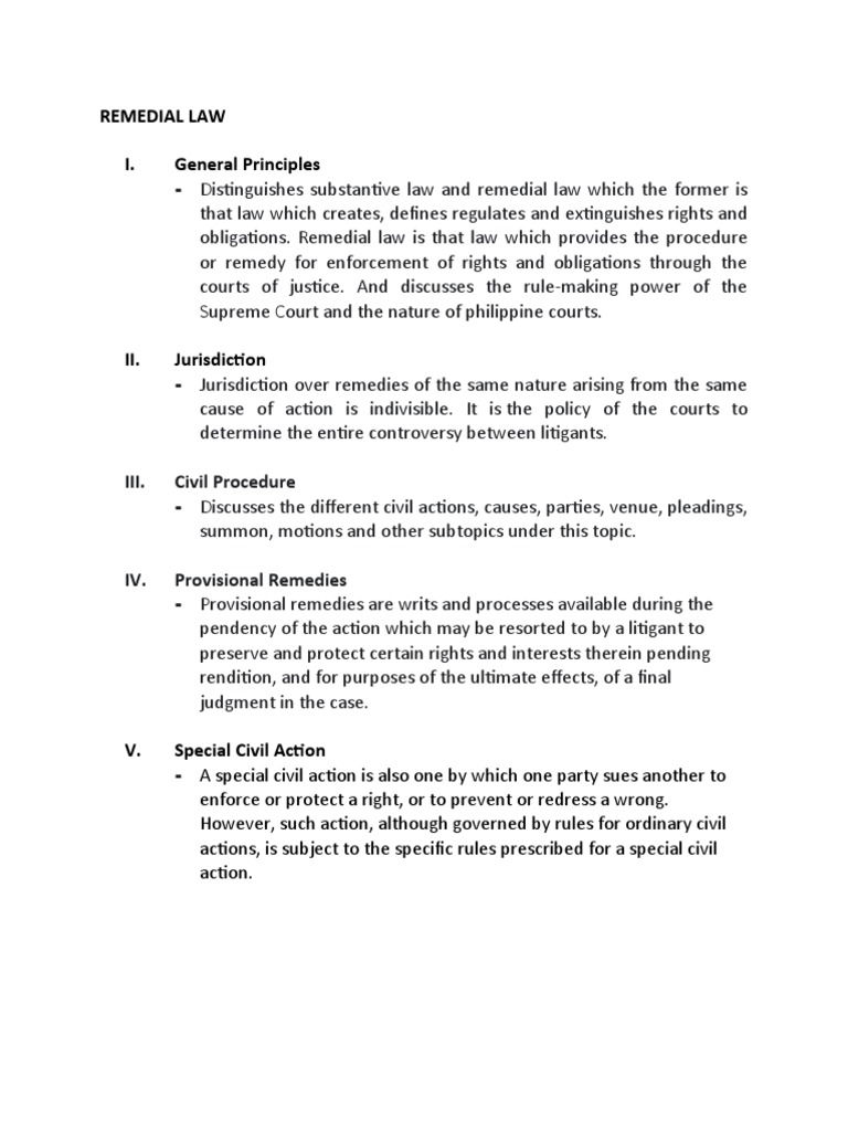 REMEDIAL LAW Bar Subject | PDF | Lawsuit | Legal Remedy