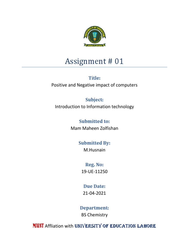 Positive and Negative Impacts of Computer Assignment | PDF | Central ...