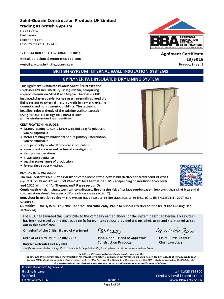 British Gypsum Internal Wall Insulation Systems Gyplyner Iwl Insulated ...