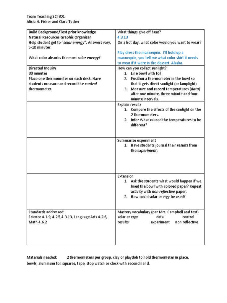 Solar Energy Experiment Lesson Plan | PDF | Experiment