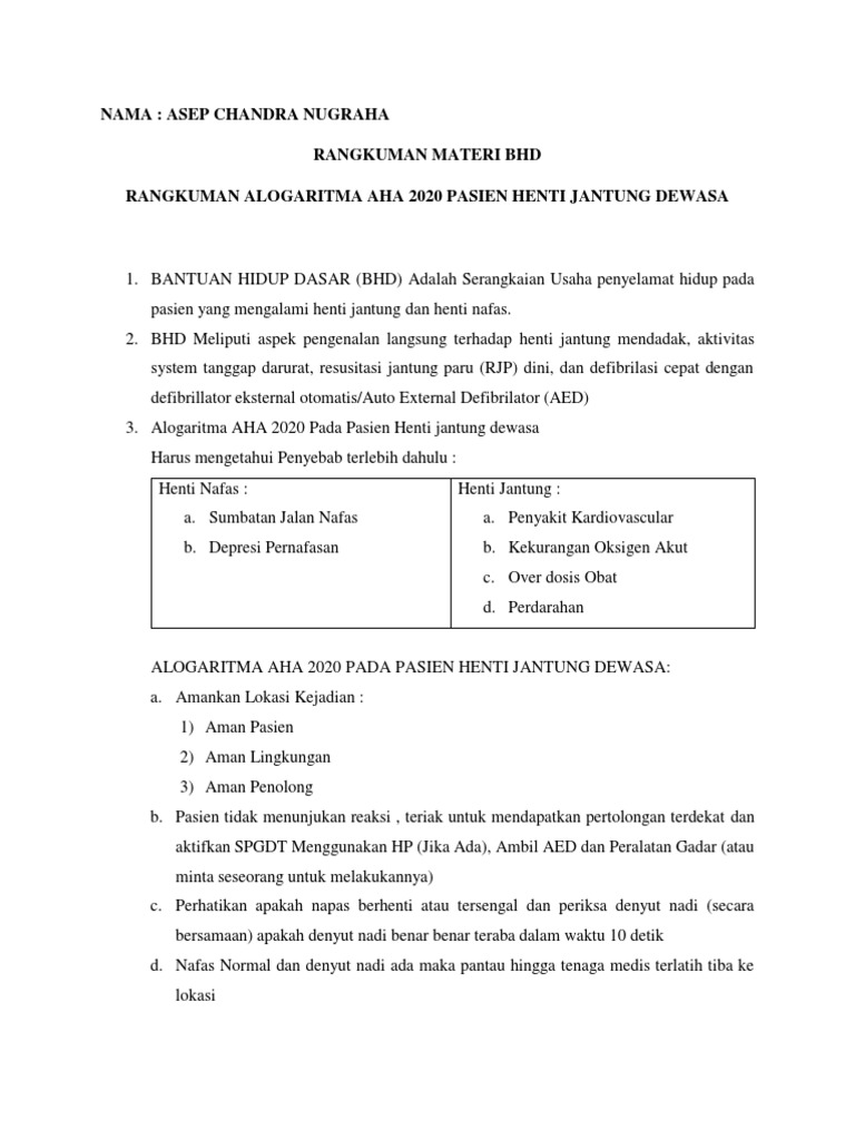Panduan BHD dan Alogaritma AHA 2020 | PDF