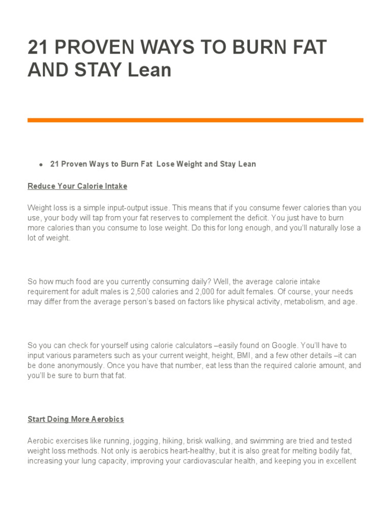 21 PROVEN WAYS To Burn Fat and Stay Lean | PDF | Diet & Nutrition | Sugar
