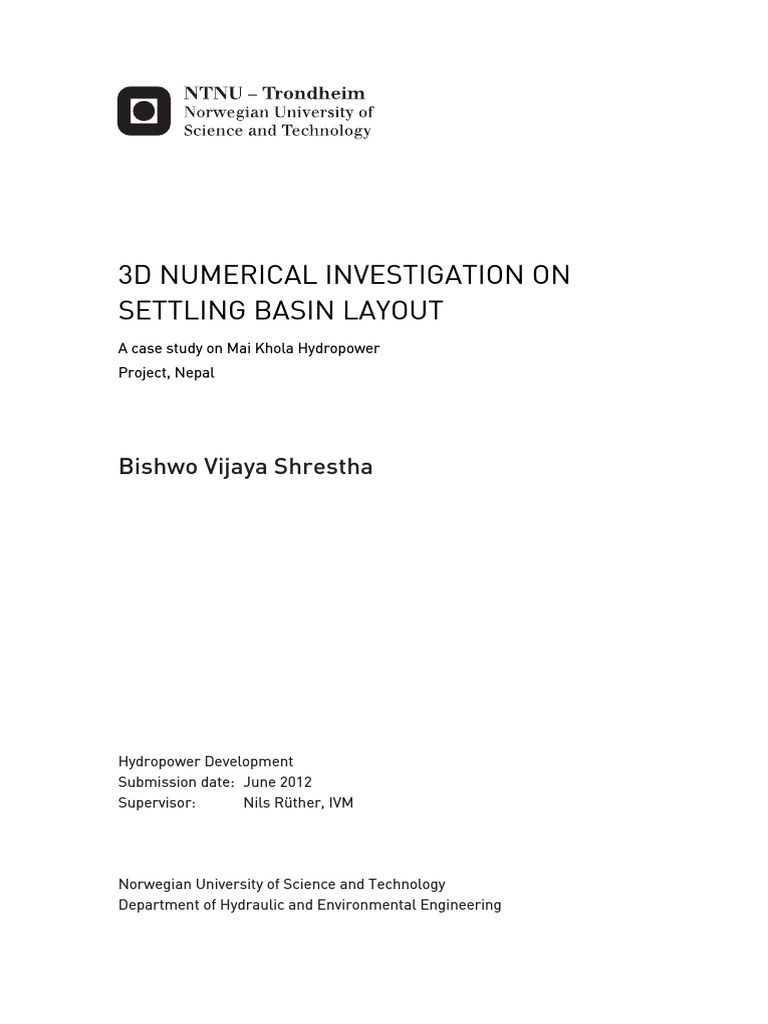 3D Numerical Moedlong Settling Basin NTNU | PDF | Sediment | Force