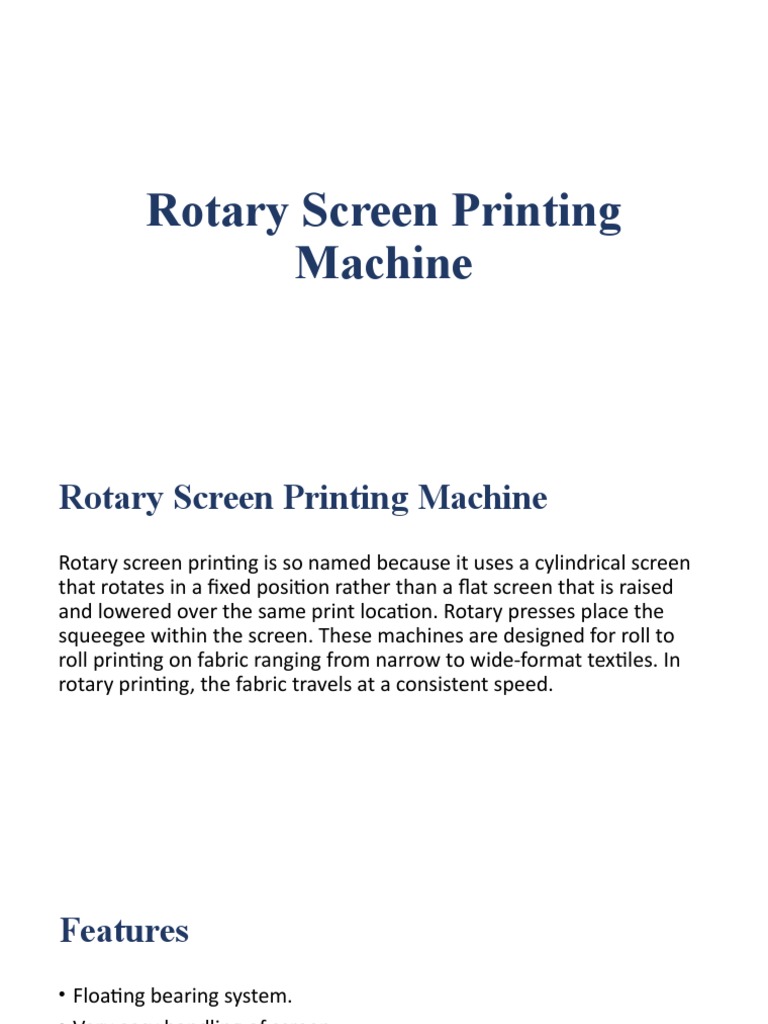 Rotary Screen Printing Machine Overview | PDF | Textiles | Printing