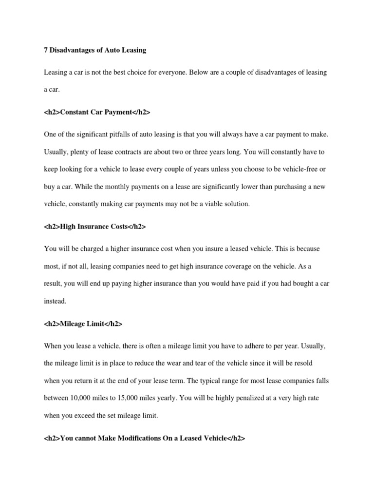 7 Disadvantages of Auto Leasing | PDF | Lease | Fee