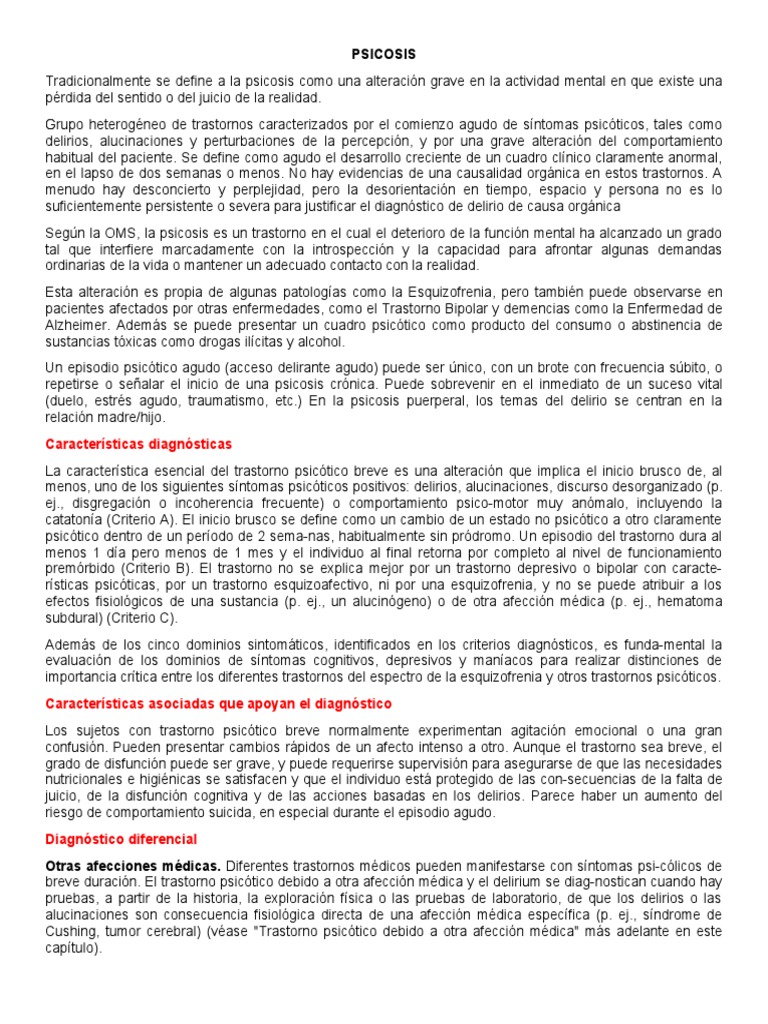 Psicosis Aguda: Definición y Características | PDF | Psicosis ...