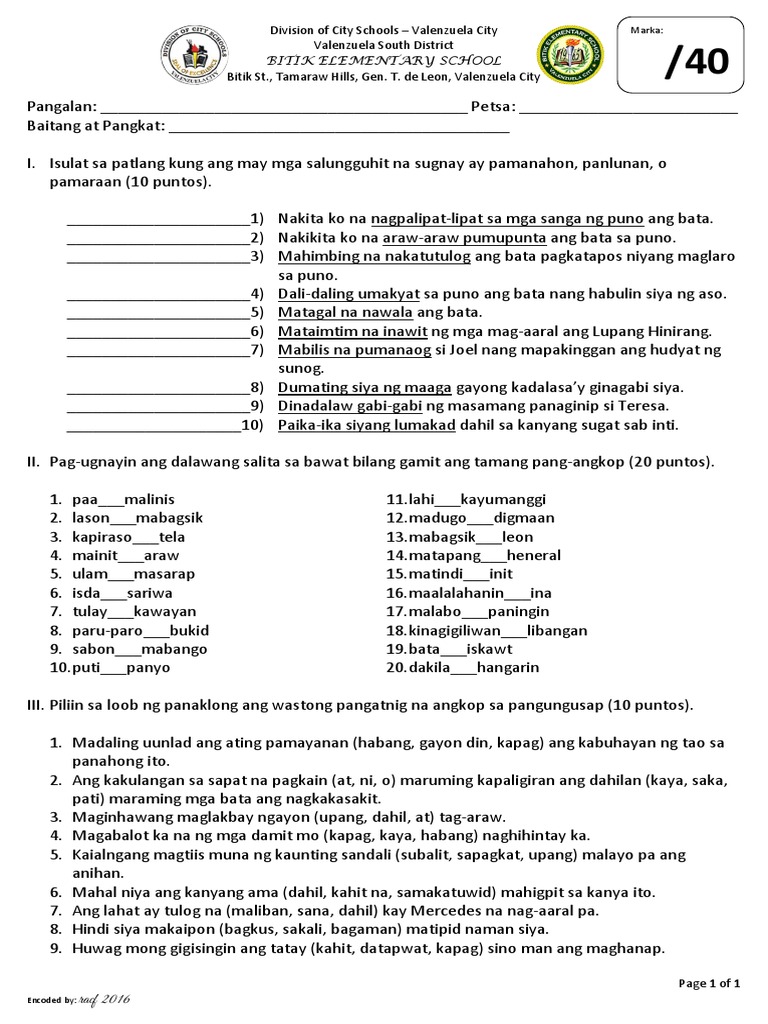 Quiz Filipino 4th Grading | PDF