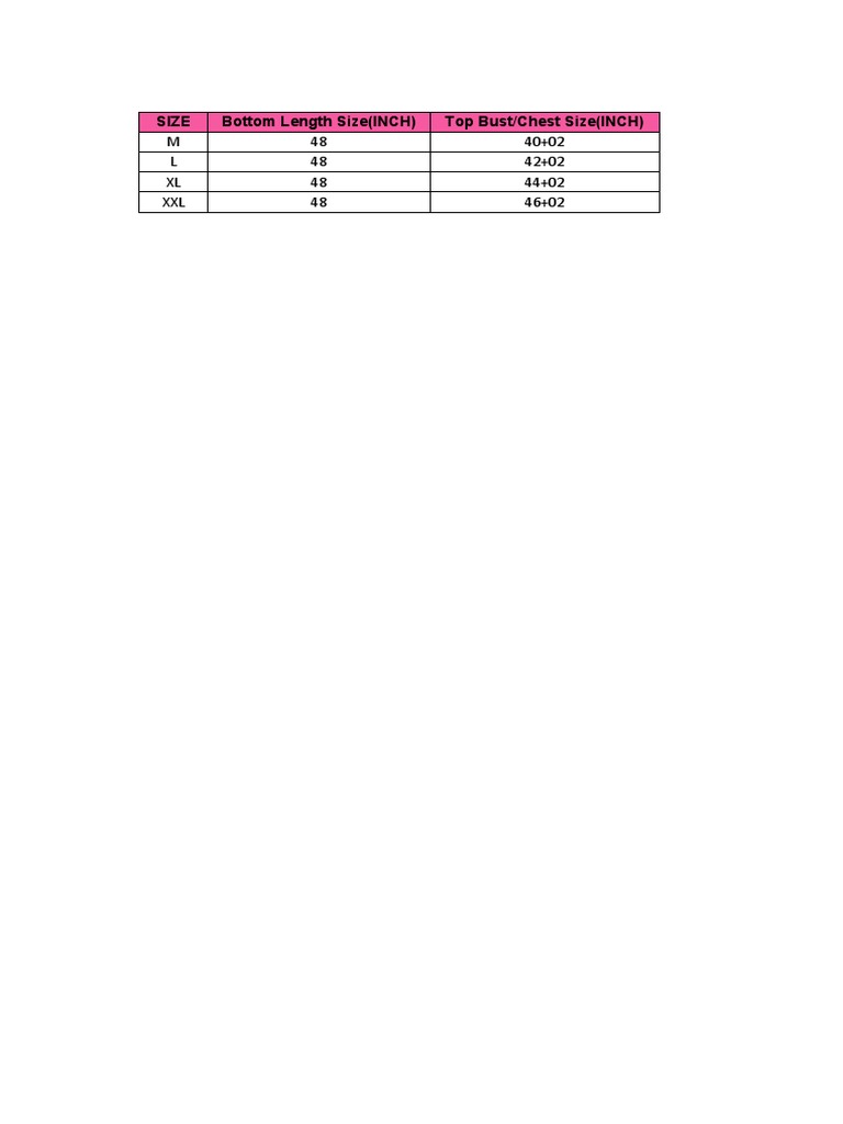 Mens Kurta Payjama Size Chart | PDF