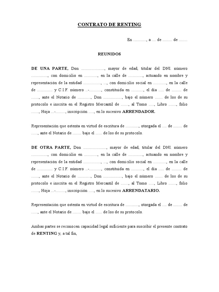Modelo de Contrato de Renting | PDF | Propiedad | Pagos