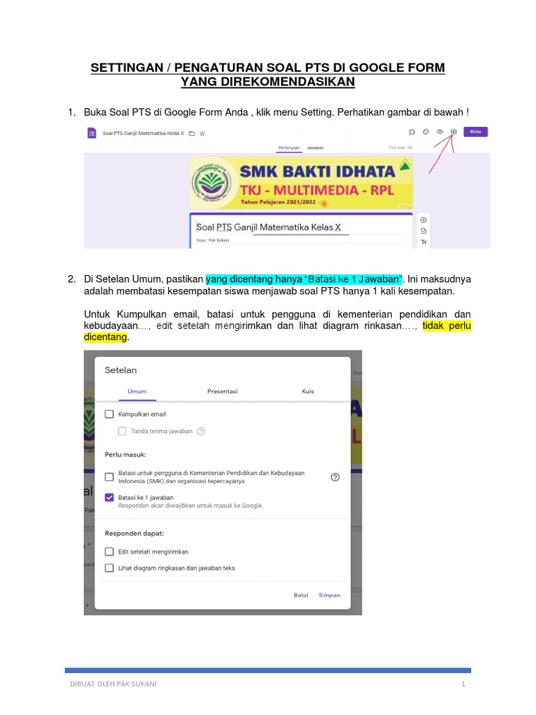 Settingan Soal PTS Di Google Form Yang Direkomendasikan | PDF