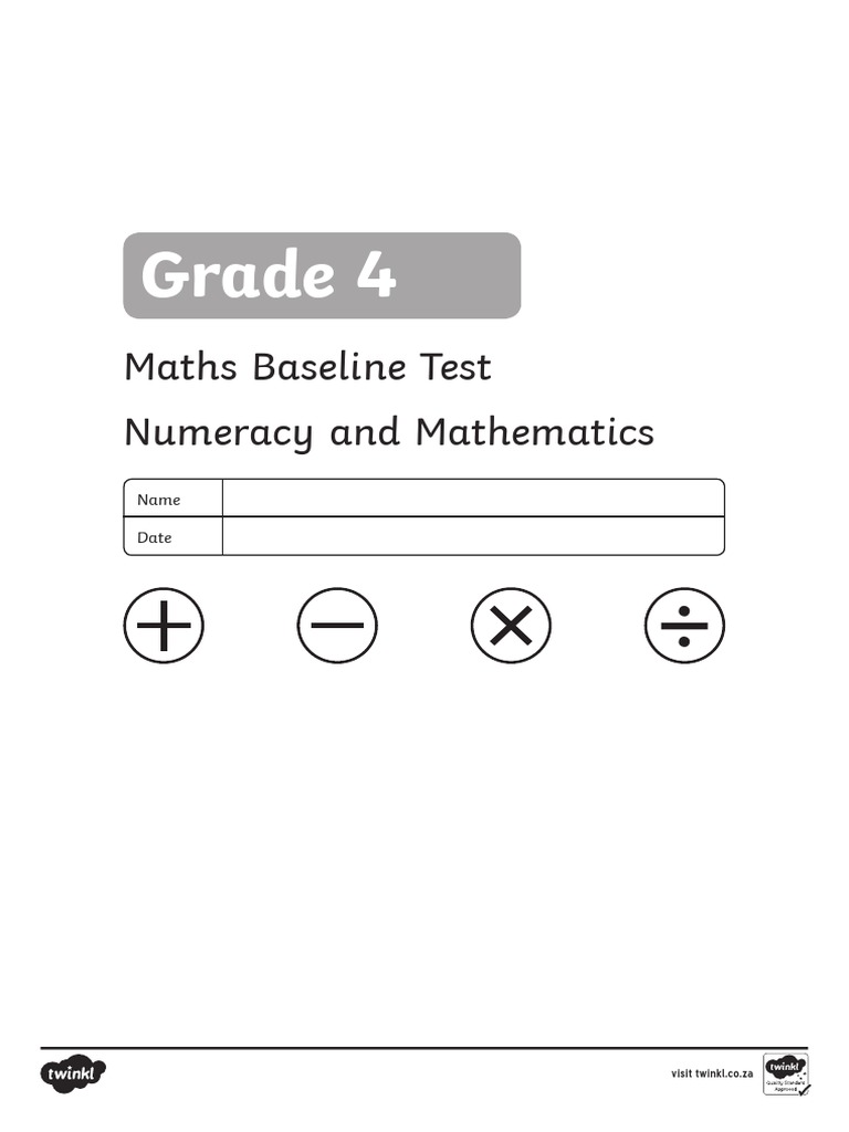 Za Cfe N 160 Grade 4 Maths Baseline Test English | PDF