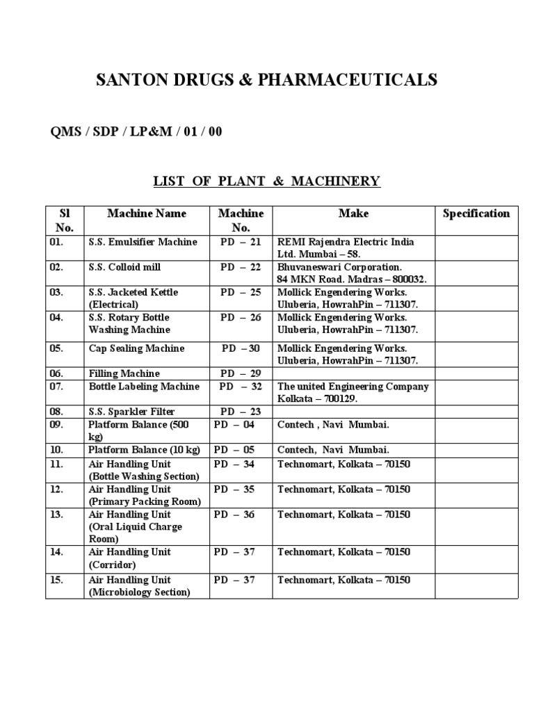 List of Plant Machineries | PDF | Technology & Engineering