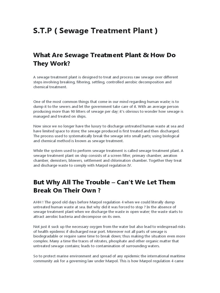 Sewage Treatment Plant | Download Free PDF | Sewage Treatment | Wastewater