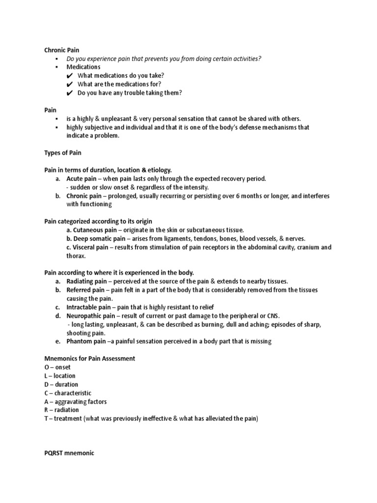 Pain Management Handouts | PDF | Pain | Physical Examination