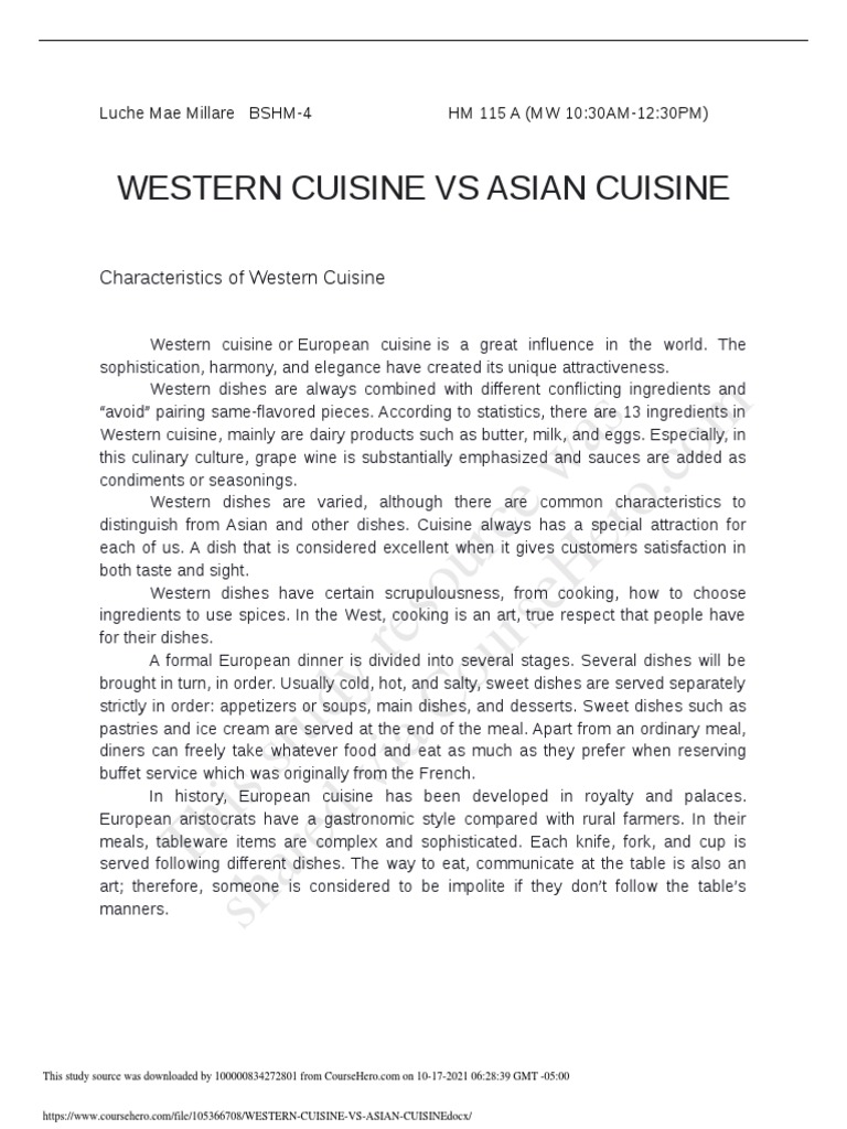 Western vs Asian Cuisine Characteristics | PDF | Chinese Cuisine ...