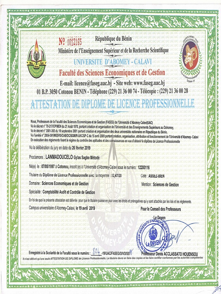 Attestation Licence | PDF