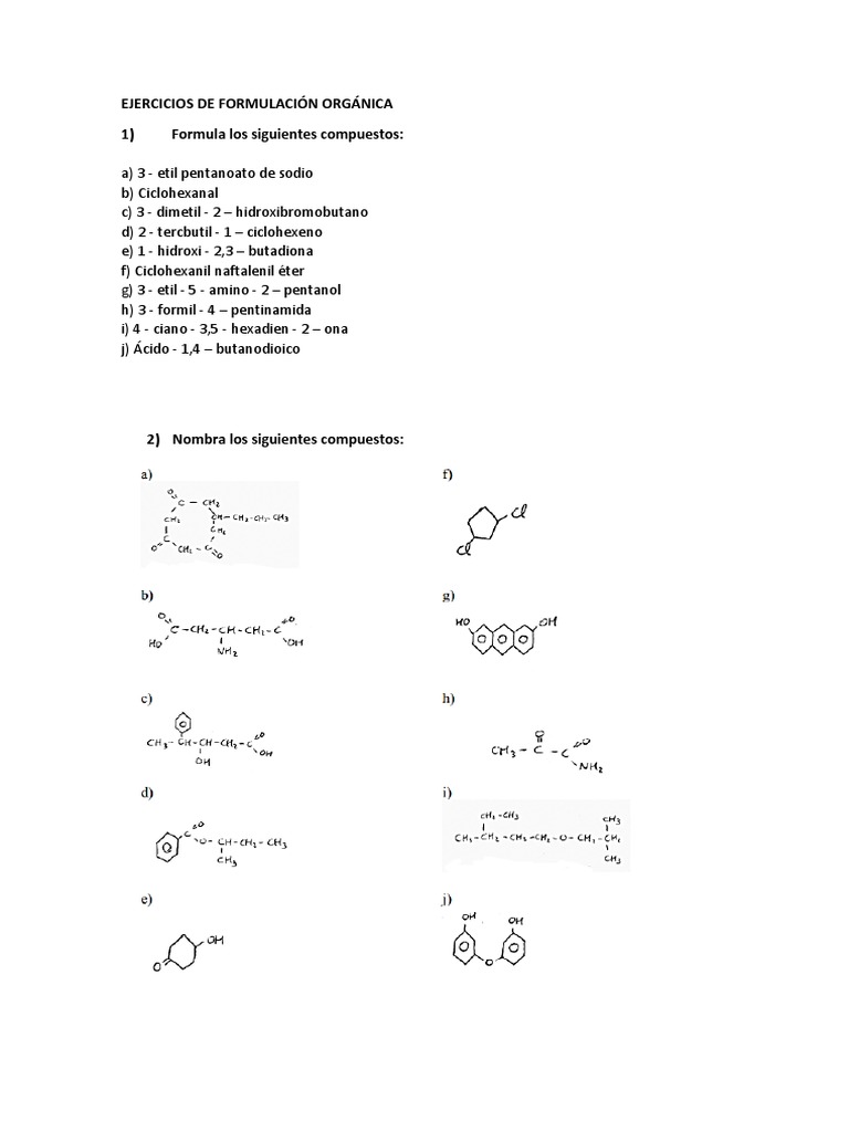 Ejercicios de Formulación Orgánica | PDF