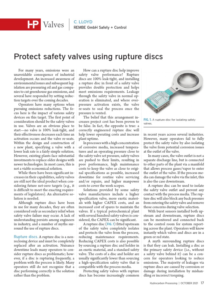 Protect Safety Valves Using Rupture Discs | PDF | Valve | Gases