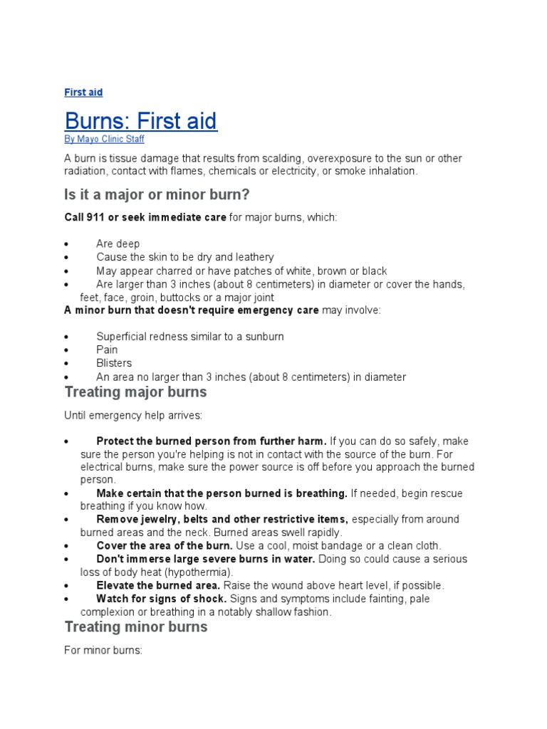 Burns: First Aid: Is It A Major or Minor Burn? | PDF | Burn | Medical Specialties