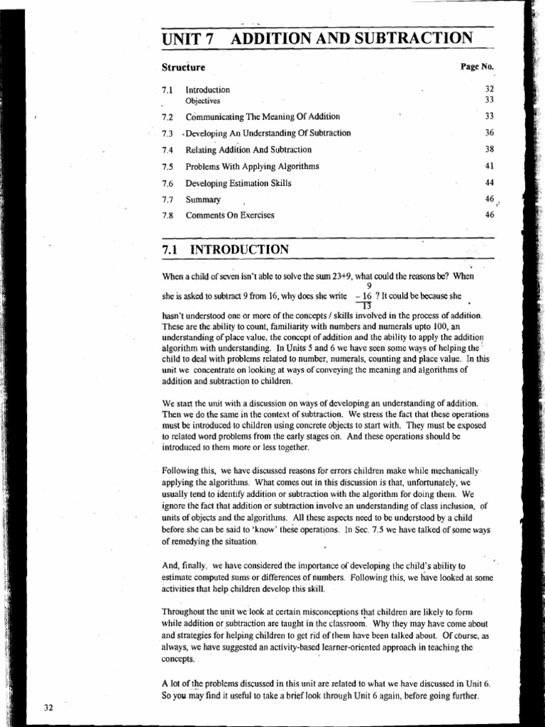 Unit Addition and Subtraction: Structure | PDF | Subtraction | Concept