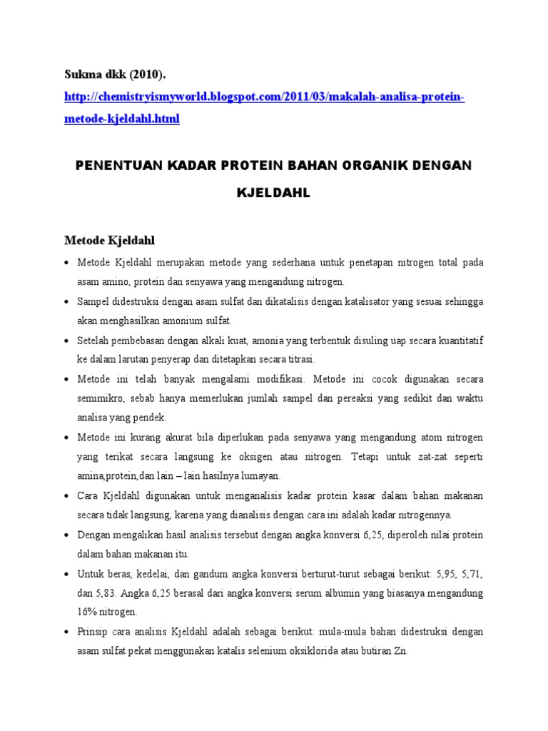 Analisis Kadar Protein Metode Kjeldahl | PDF | Memasak, Makanan ...