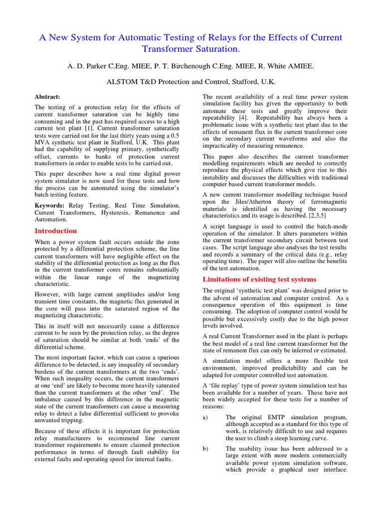67.automatic Testing of Relays Effect of CT Saturation | PDF ...