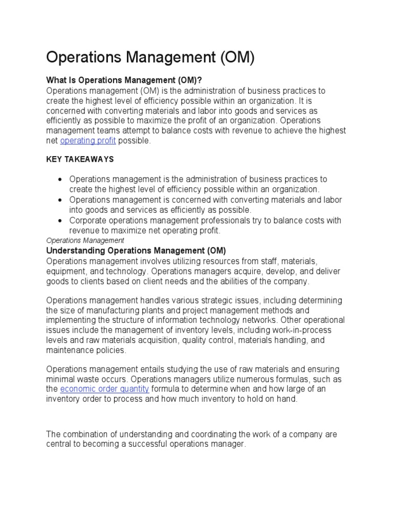 What Is Operations Management (OM) ? | Download Free PDF | Operations ...