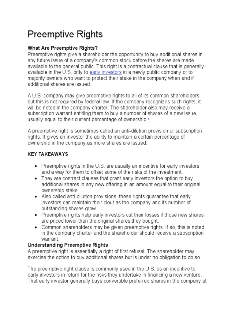 What Are Preemptive Rights? | PDF | Stocks | Equity (Finance)