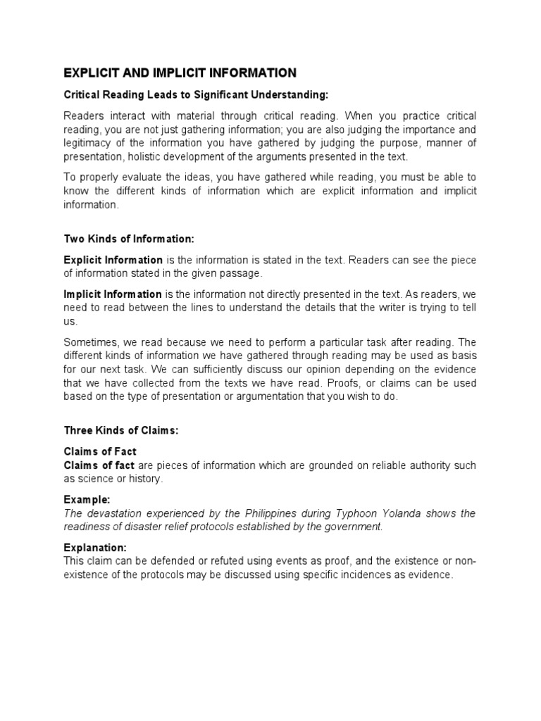 Understanding Explicit and Implicit Information to Form Different Types ...